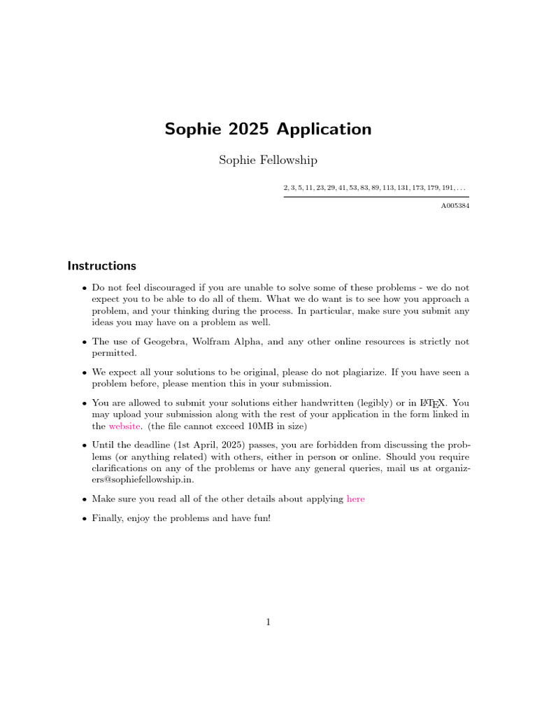 Sophie Fellowship Application 2025 | PDF | Euclidean Plane Geometry ...