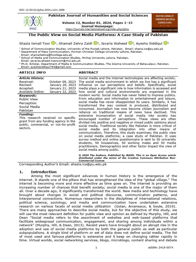 Public Perceptions of Social Media in Pakistan | PDF | Social Media ...