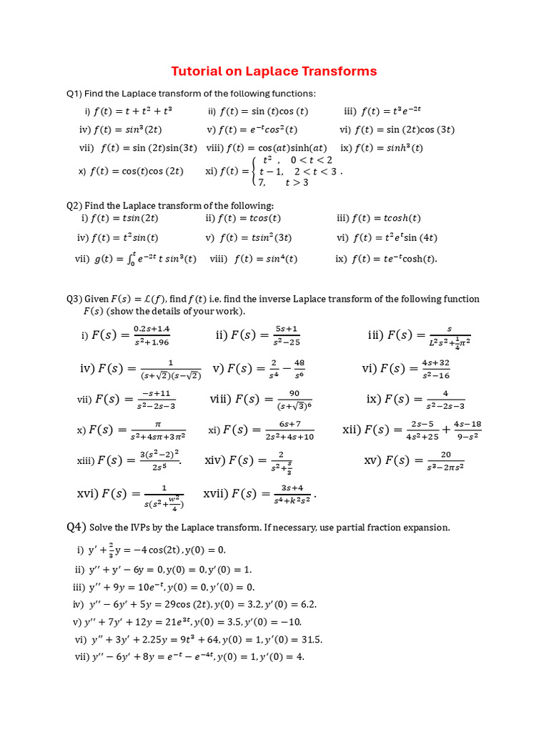 Tutorial On Laplace Transform Chapter | PDF | Mathematical Relations | Fourier Analysis