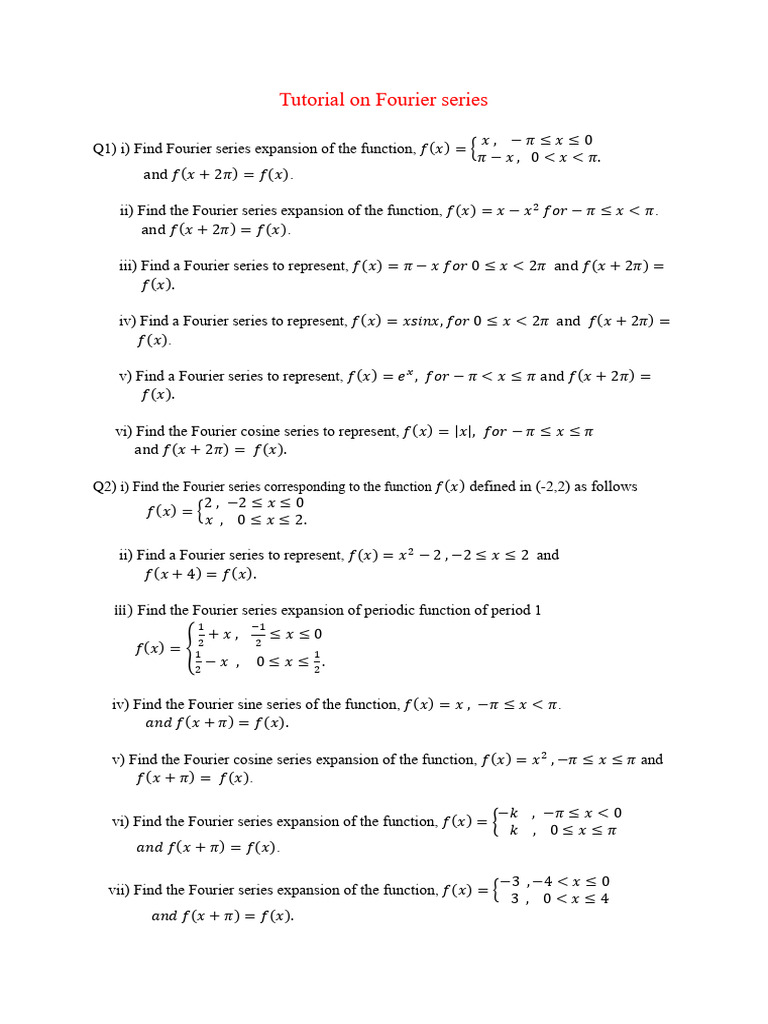 Tutorial Questions On Fourier Series | PDF