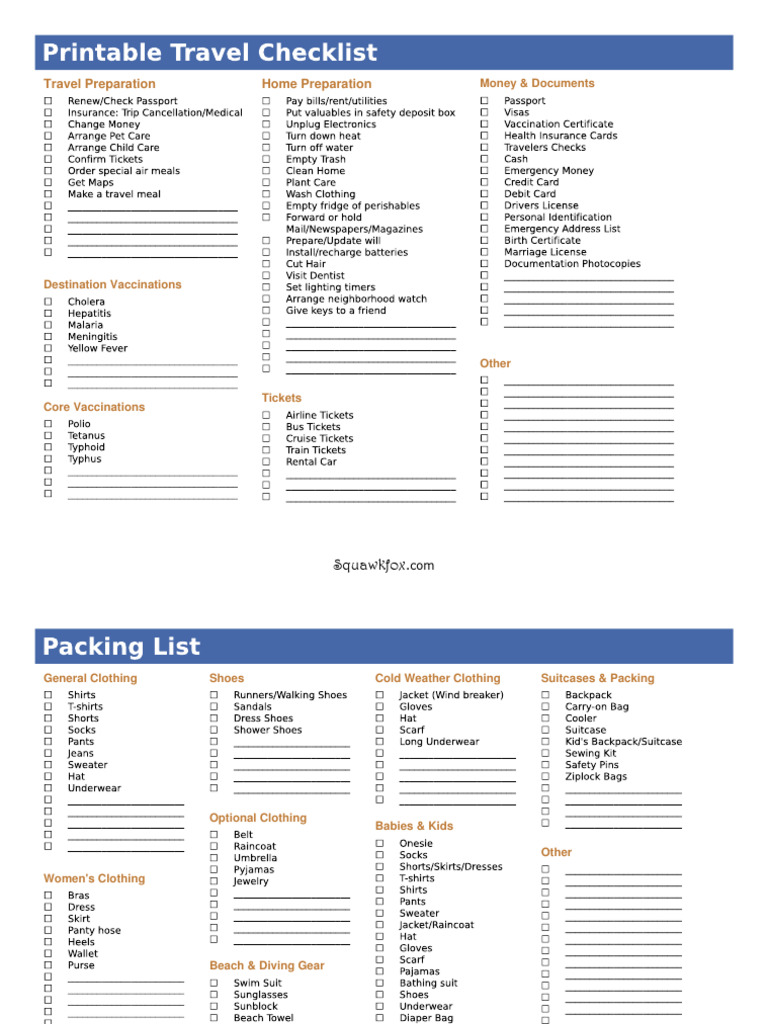 Printable Travel Checklist Packing List 250331 193128 | PDF