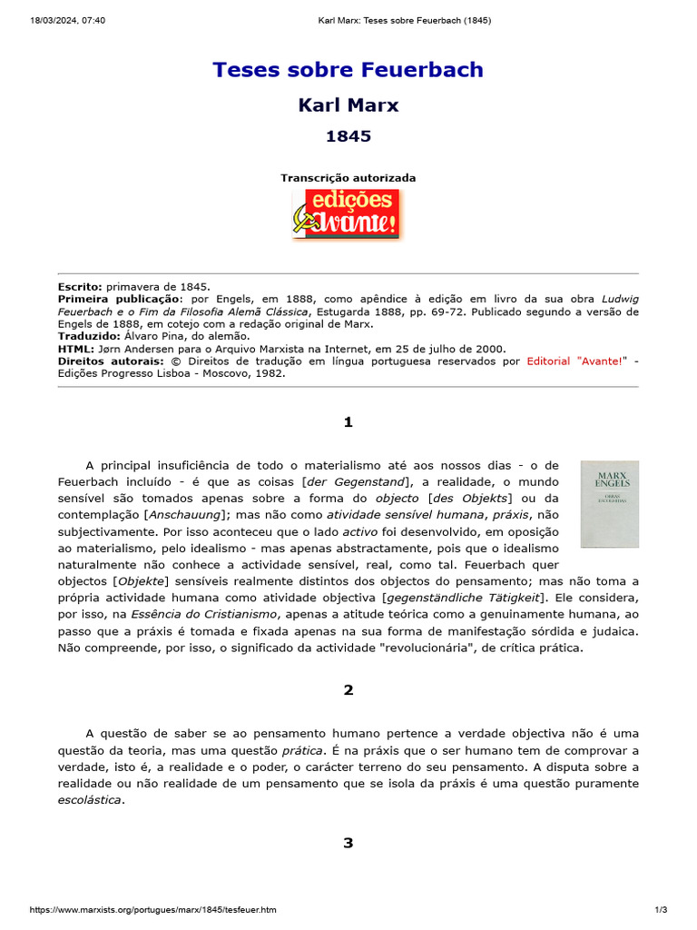 Teses de Marx sobre Feuerbach | PDF | Práxis | Karl Marx