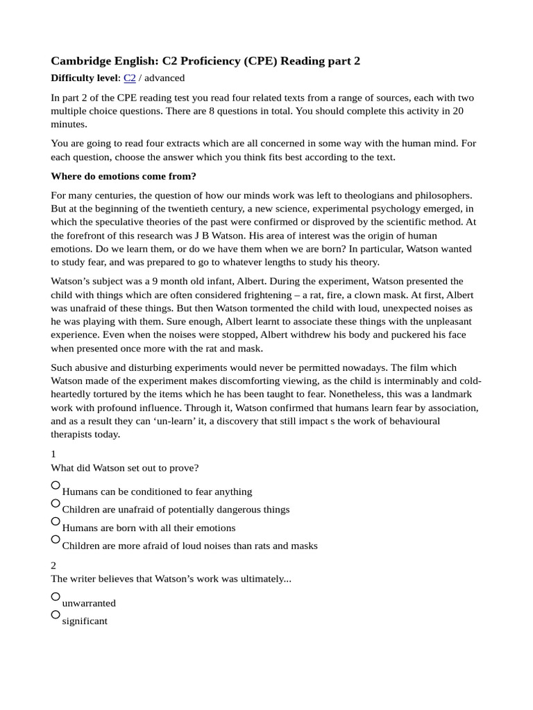 Cambridge English: C2 Proficiency (CPE) Reading Part 2 | PDF