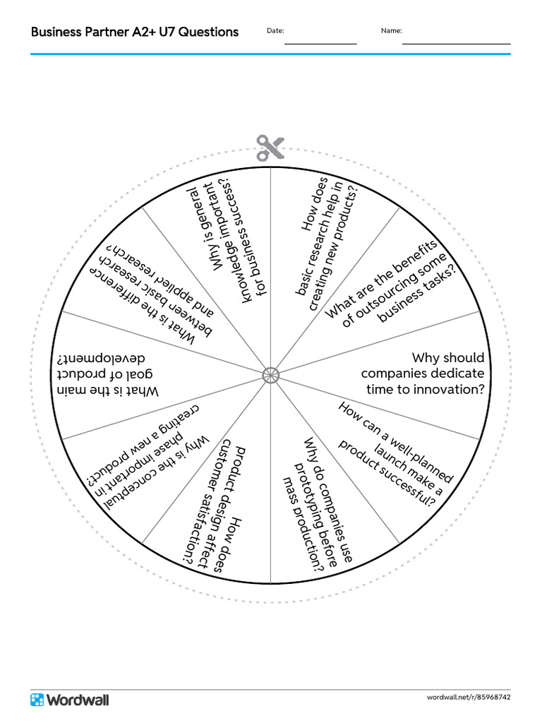 Business Partner A2 U7 Questions Spin The Wheel | PDF