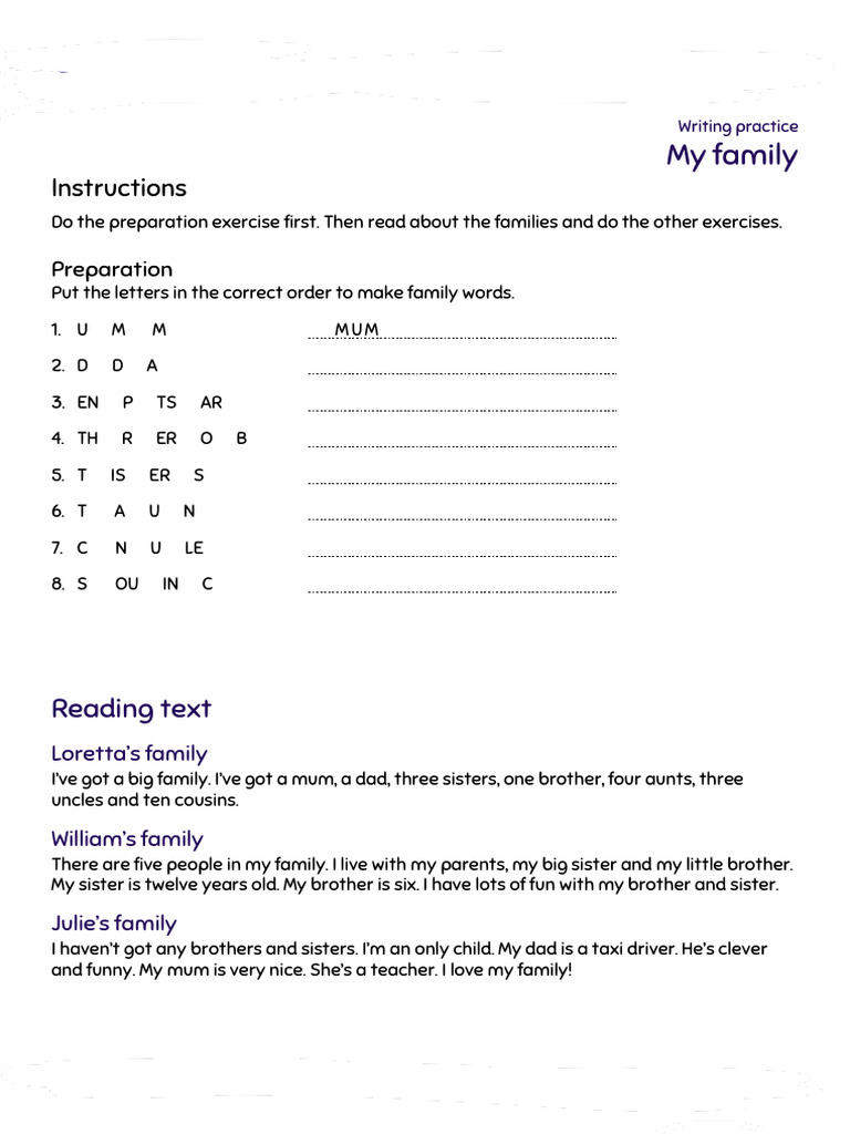 LearnEnglishKids Writing Practice Level 1 My Family | PDF | Linguistics
