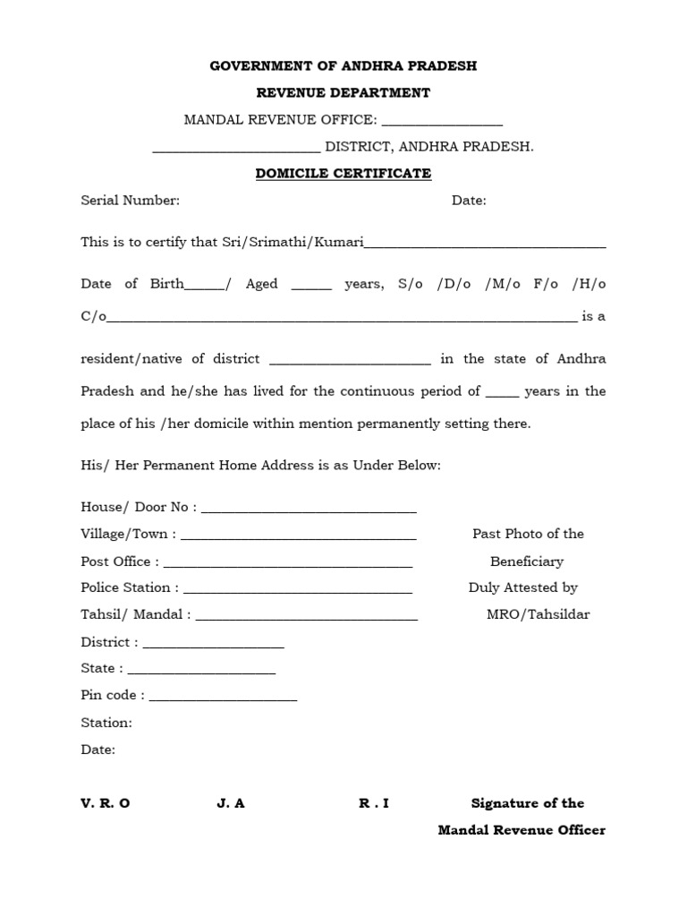 Domicile Certificate Format | PDF