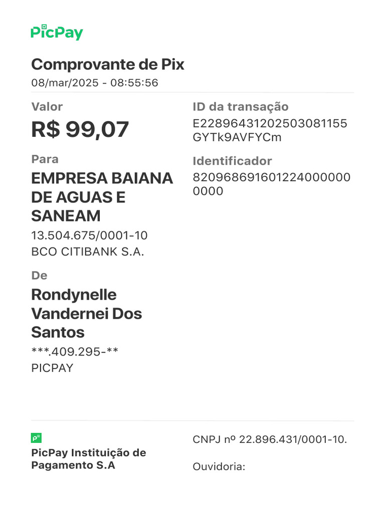 Comprovante - Picpay - Pix - 08 03 2025 08 56 06 | PDF