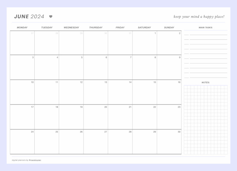 JUNE Calendar Landscape by MADEtoPLAN | PDF