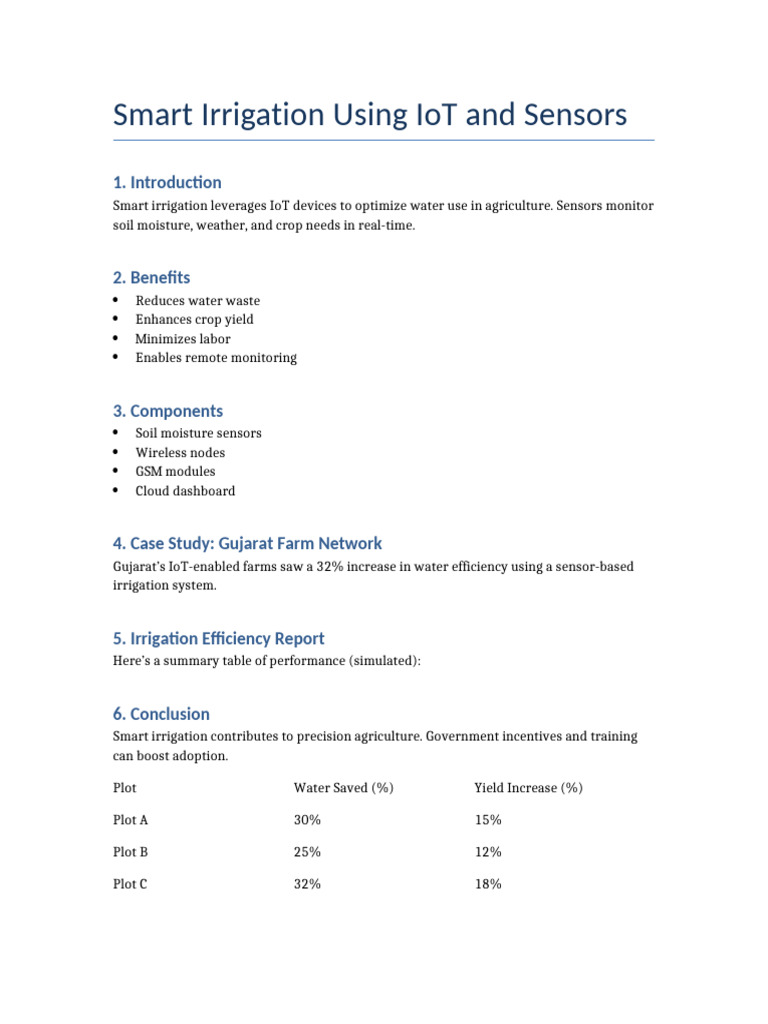 Smart Irrigation Using IoT and Sensors | PDF