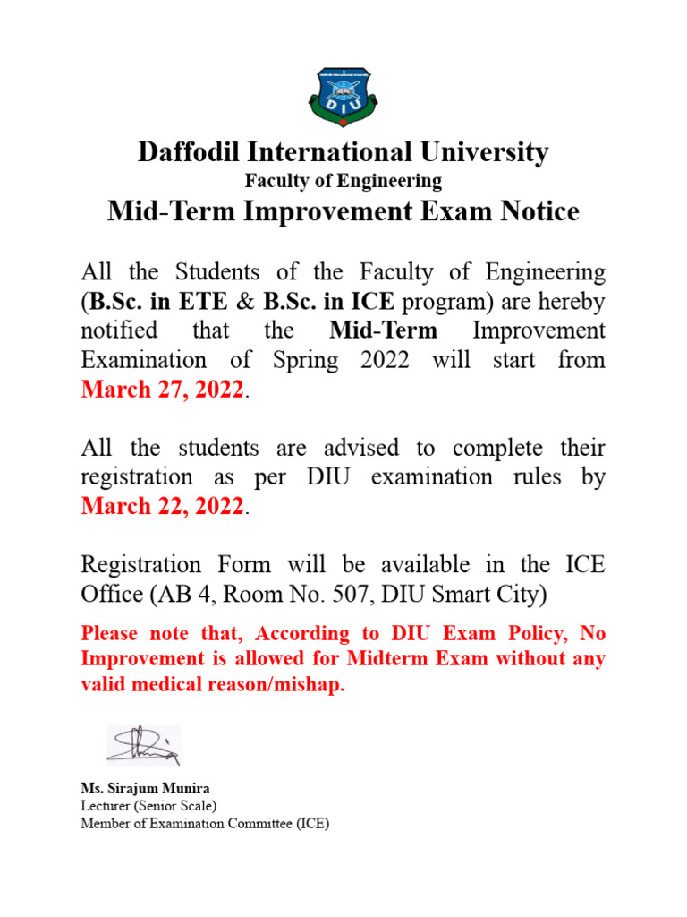 Improvement Exam Notice | PDF
