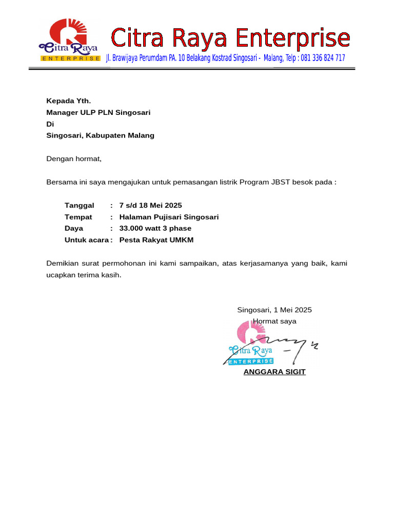 DUFAN CITRA RAYA Pemberitahuan PLN Dan TTD Pak Anggara | PDF
