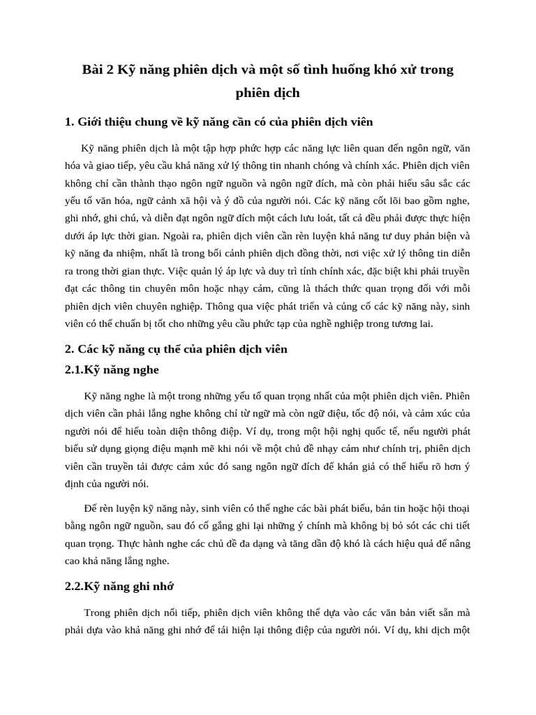 Bài 2 Kỹ năng phiên dịch và một số tình huống khó xử trong phiên dịch | PDF