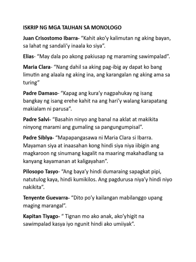 ISKRIP-NG-MGA-TAUHAN-SA-MONOLOGO | PDF