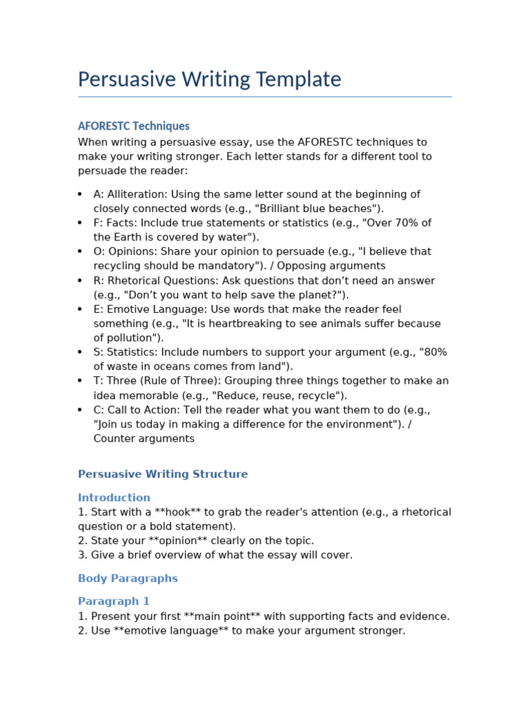 Persuasive Writing Techniques Guide | PDF