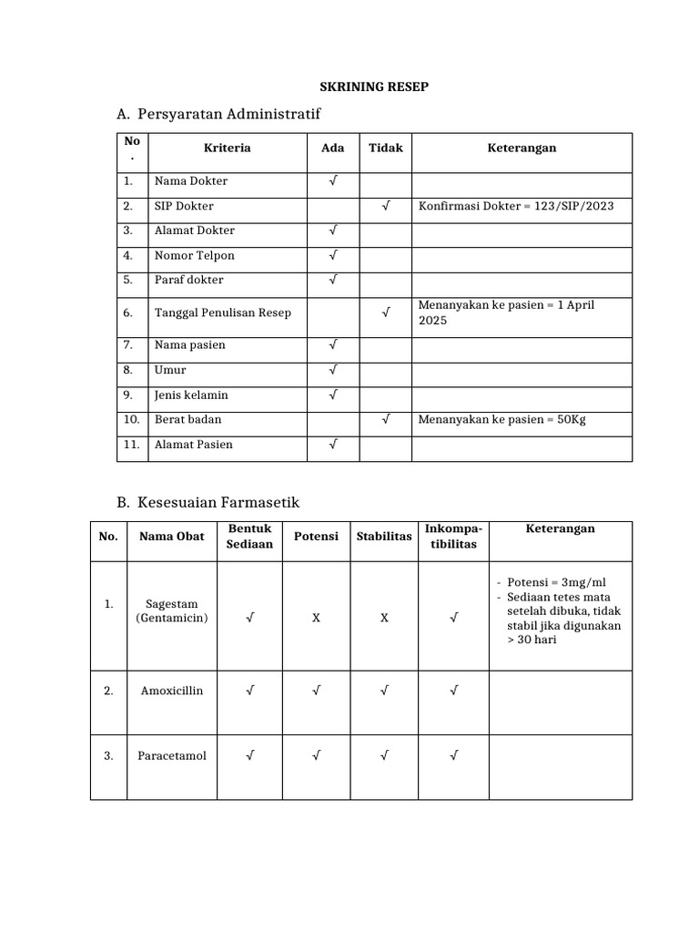 FORM SKRINING 2025 KELAS B | PDF