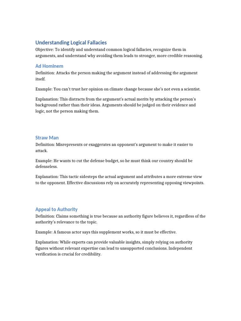 Logical Fallacies Class Handout | PDF | Argument | Fallacy