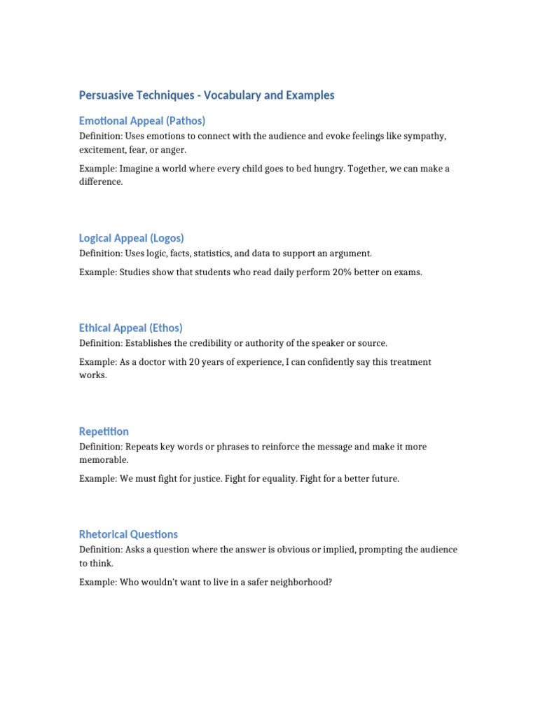 Persuasive_Techniques_Vocabulary_Definitions_with_Worksheet | PDF ...