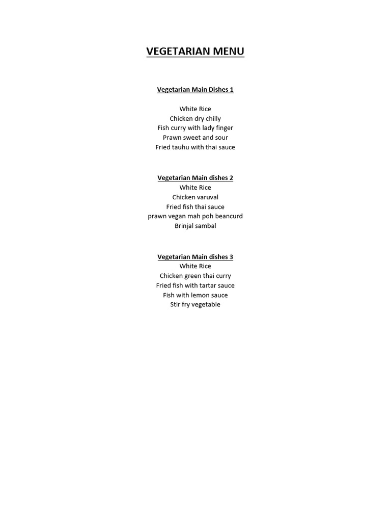 Vegetarian Menu Choice | PDF