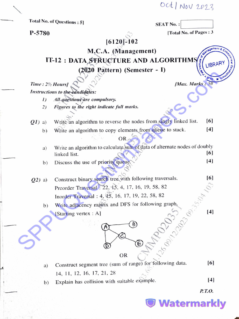 Postgraduate PG - Master Computer Applications Mca - Semester 1 - 2023 - November - Data ...