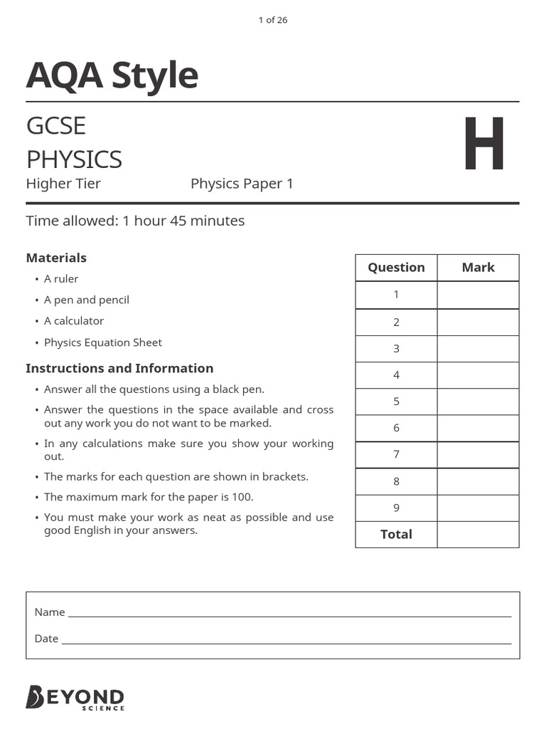 AQA GCSE Physics Paper 1 Higher Questions | PDF | Nuclear Fission | Gases