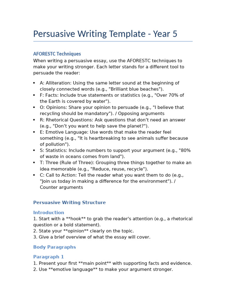 Persuasive Writing Template | PDF