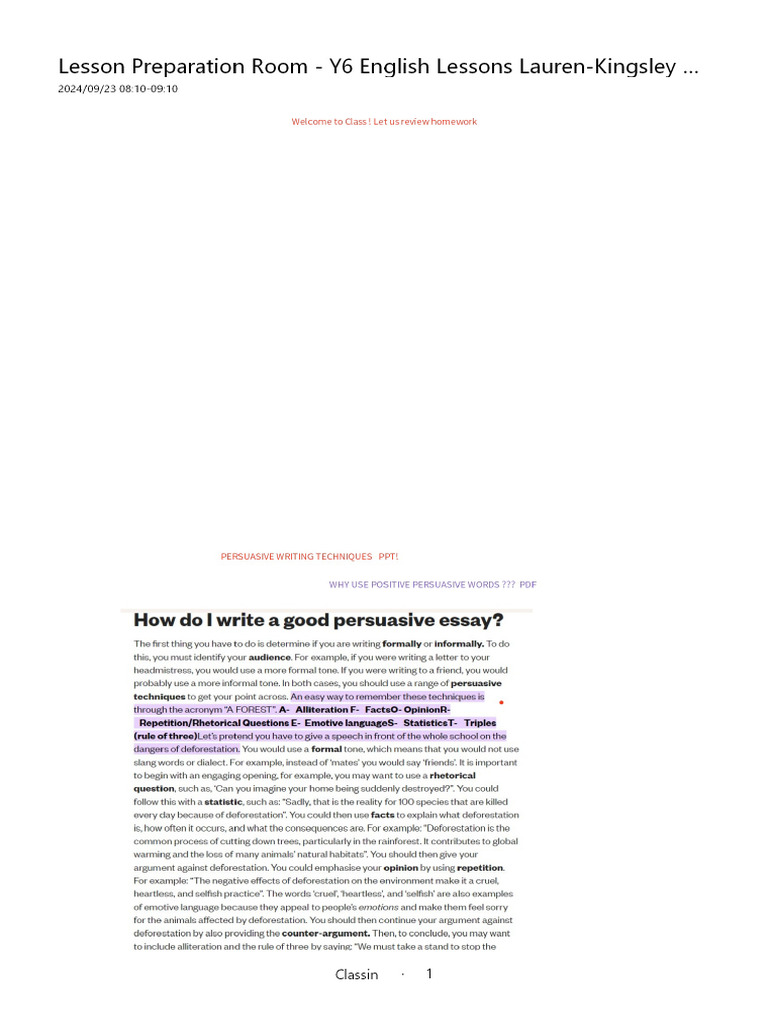 Persuasive Writing Lesson | PDF