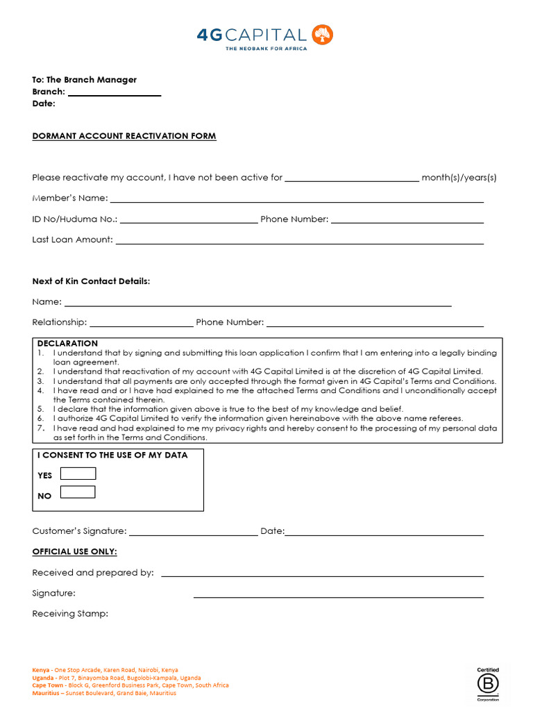 Dormant Account Reactivation Form | PDF | Contractual Term | Privacy
