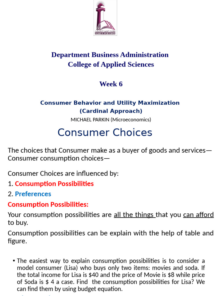 Consumer Behavior: Utility Maximization | PDF | Utility | Consumption ...