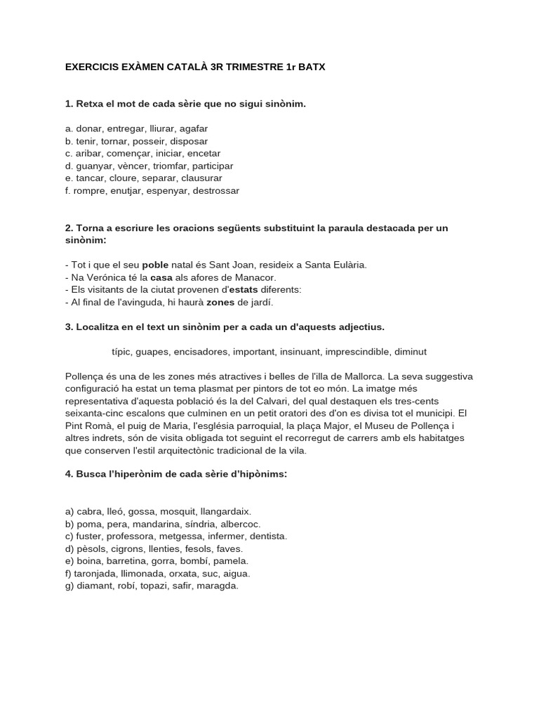 Exercicis Exàmen Català | PDF
