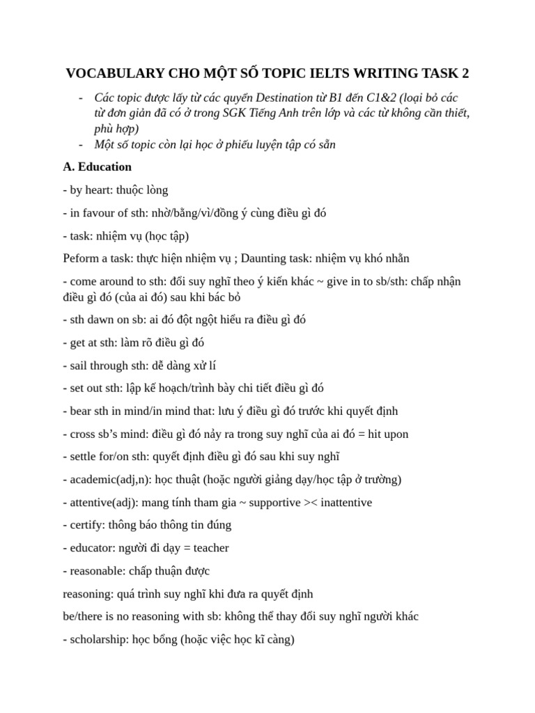 Vocabulary Cho Một Số Topic Ielts Writing Task 2 | PDF