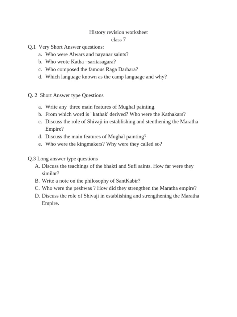 CLass 7 SSC Worksheet 25 | PDF