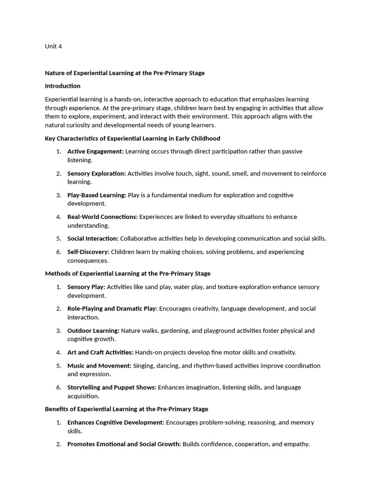 Unit 4 Experiential Learning | PDF | Learning | Inquiry Based Learning