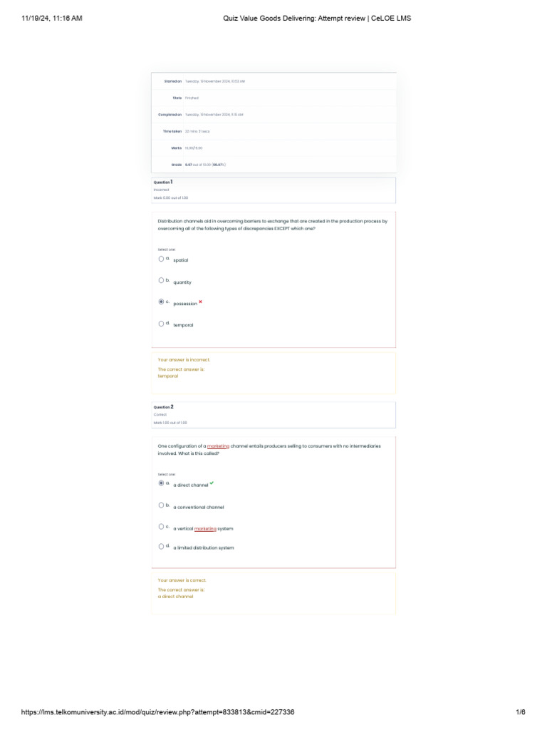 Quiz Value Goods Delivering - Attempt Review - CeLOE LMS | PDF | Supermarket | Marketing