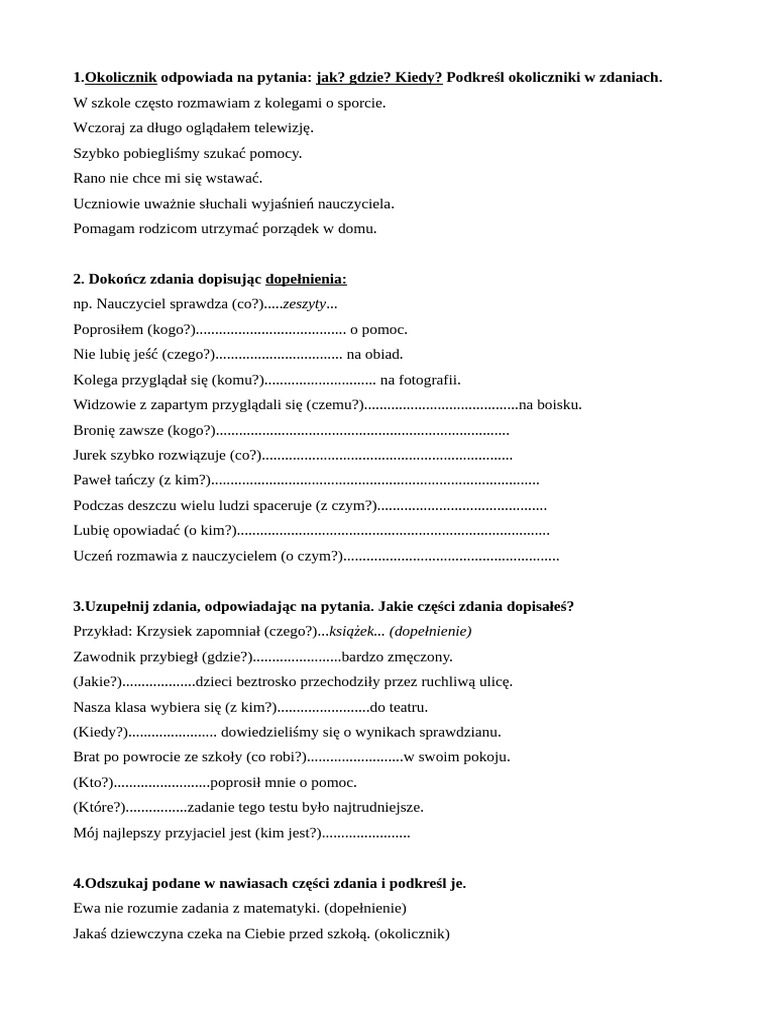 Dopełnienie I Okolicznik | PDF