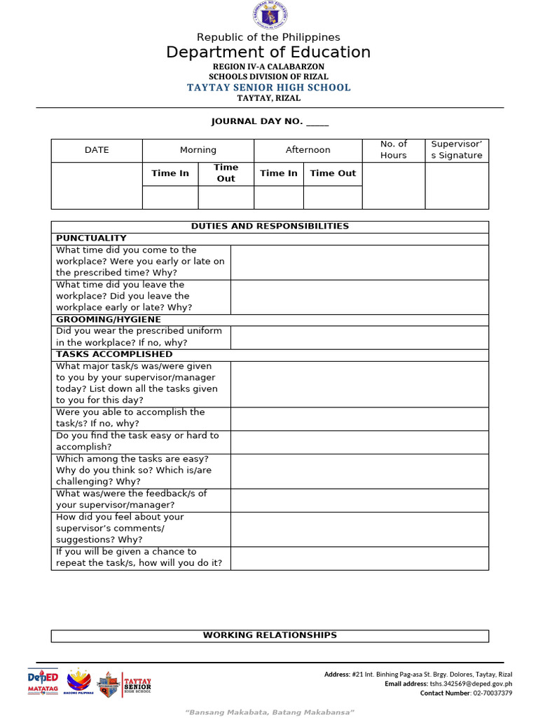Daily Work Journal Template for Students | PDF | Labor Relations ...
