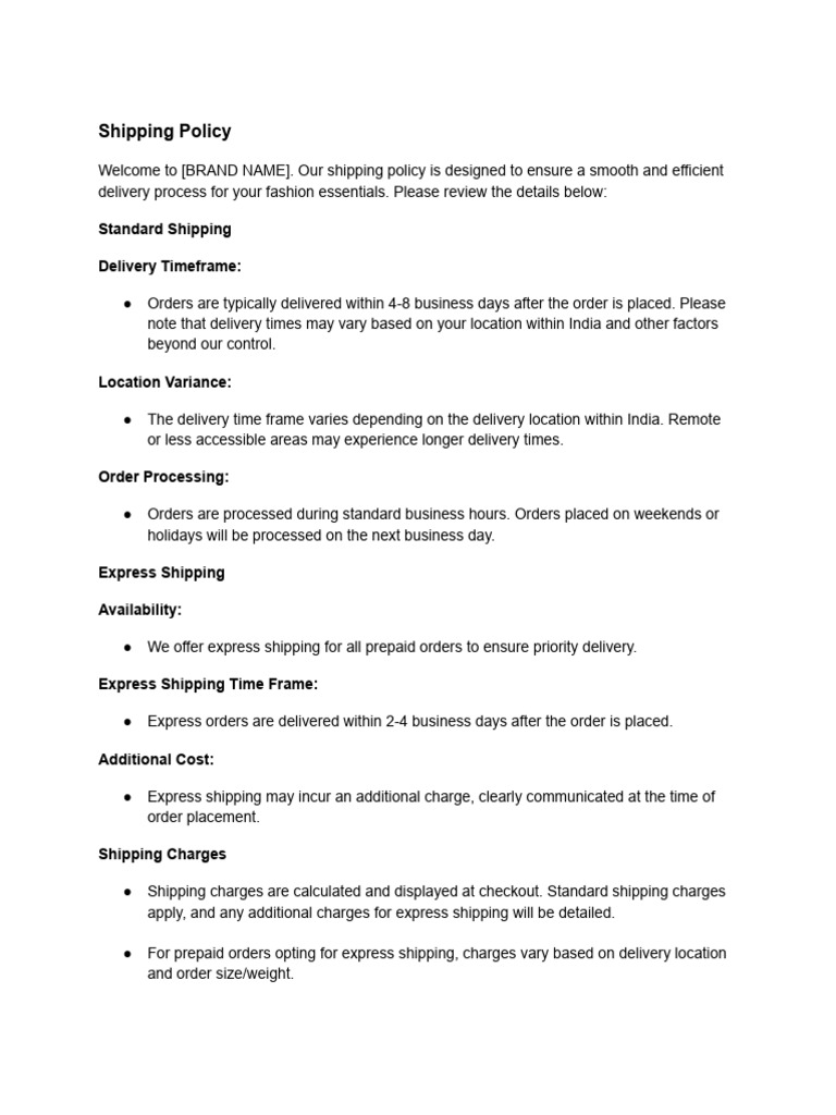 Shipping Policy | PDF