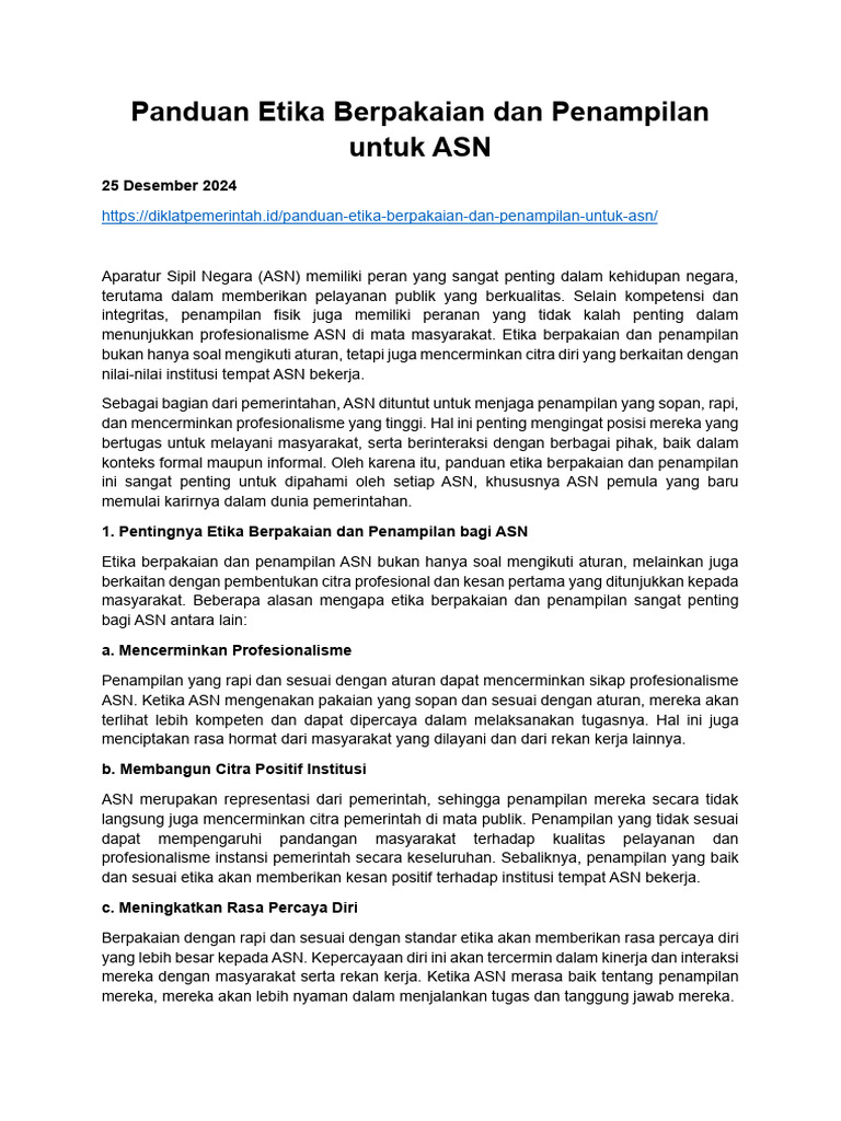 Panduan Etika Berpakaian Dan Penampilan Untuk ASN | PDF