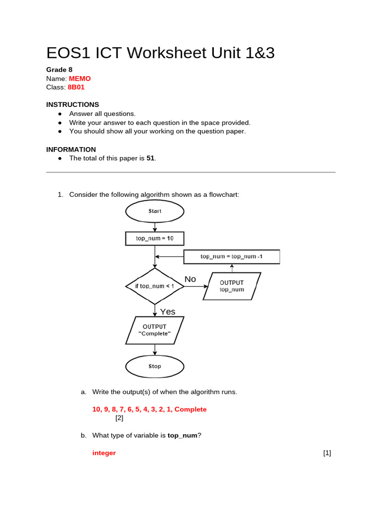 Grade 8 ICT Worksheet on Algorithms | PDF | Algorithms | Data Type