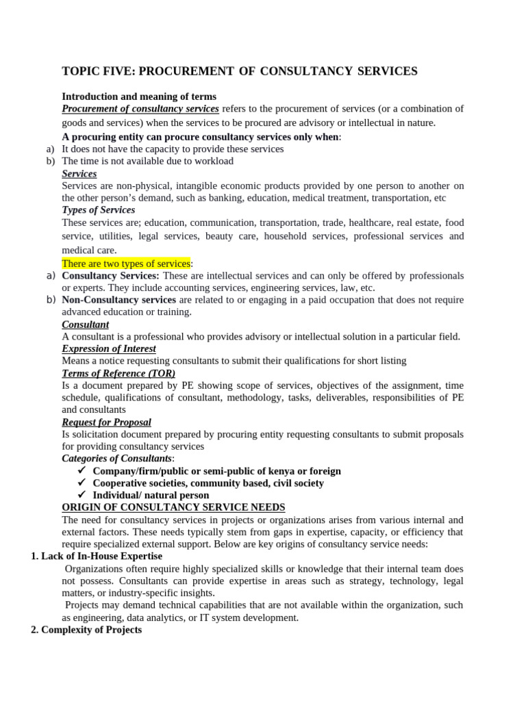 Procurement of Consultancy Services Guide | PDF | Consultant | Request ...
