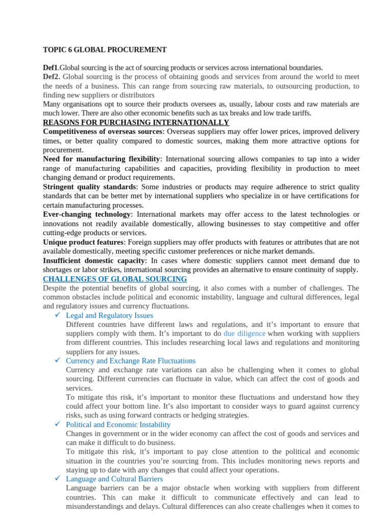 Global Procurement: Benefits and Challenges | PDF | Business
