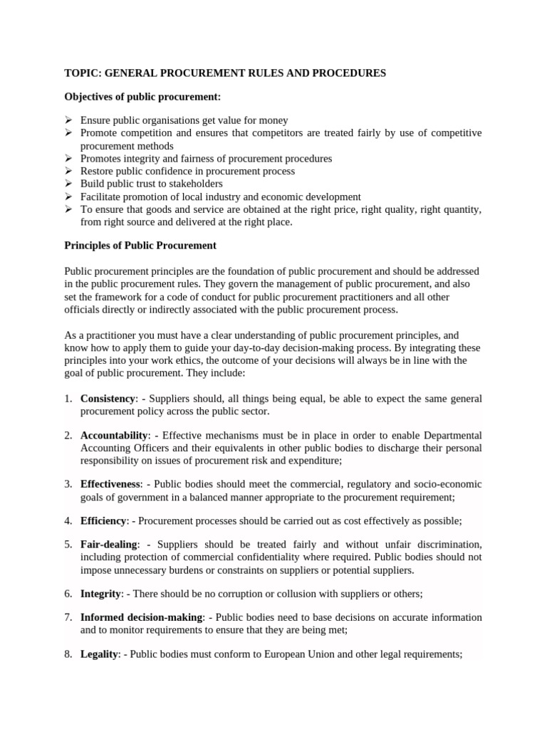 Public Procurement Rules and Principles | PDF | Procurement | Supply Chain