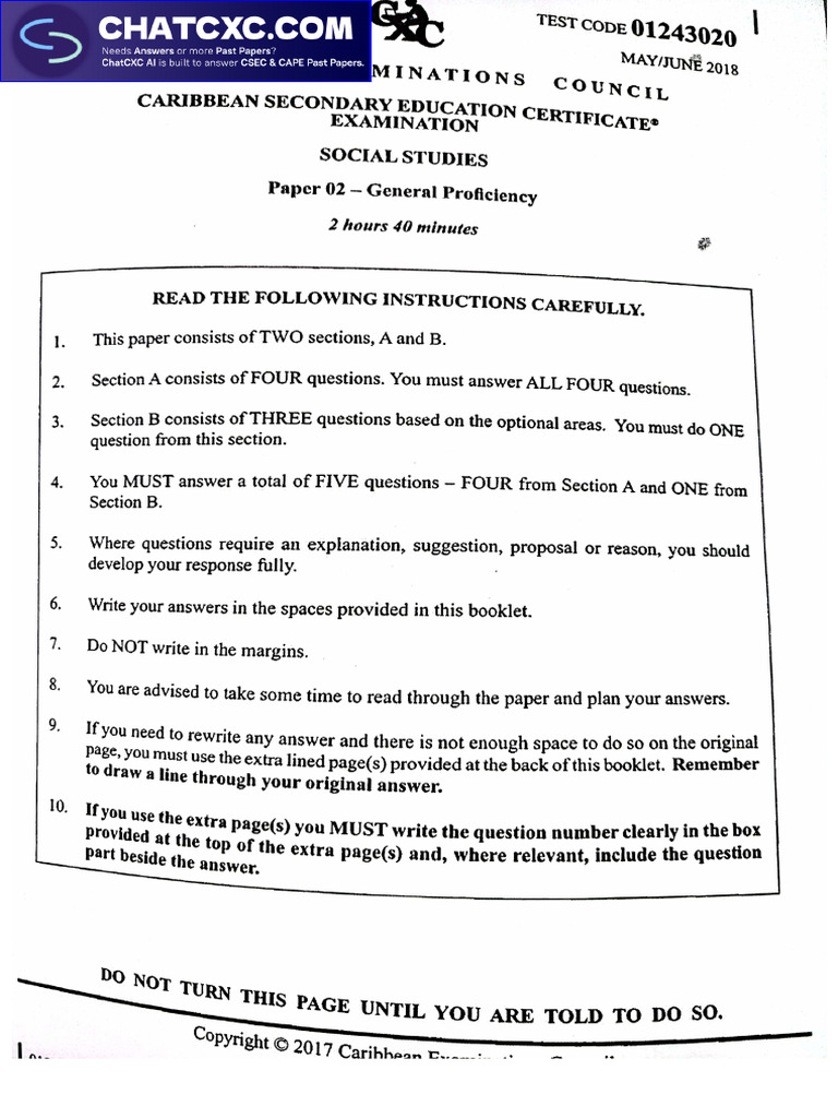 CSEC Social Studies P2 2018-286C7 | PDF