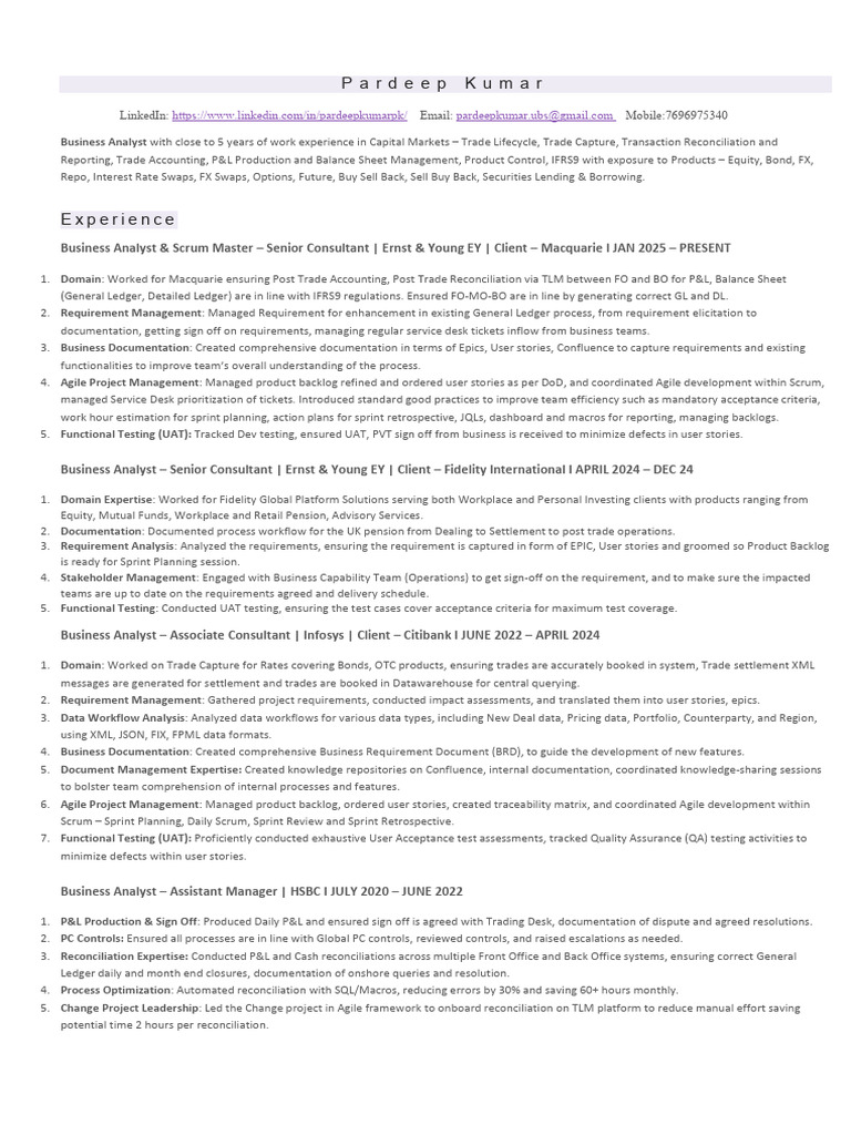 Pardeep Kumar Business Analyst | PDF | Scrum (Software Development) | Business