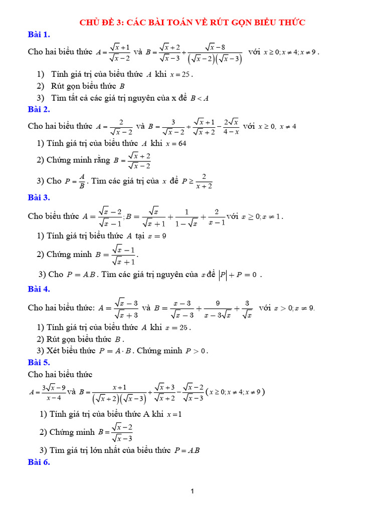 On Tuyen Sinh 9 Chu de Rut Gon Bieu Thuc | PDF