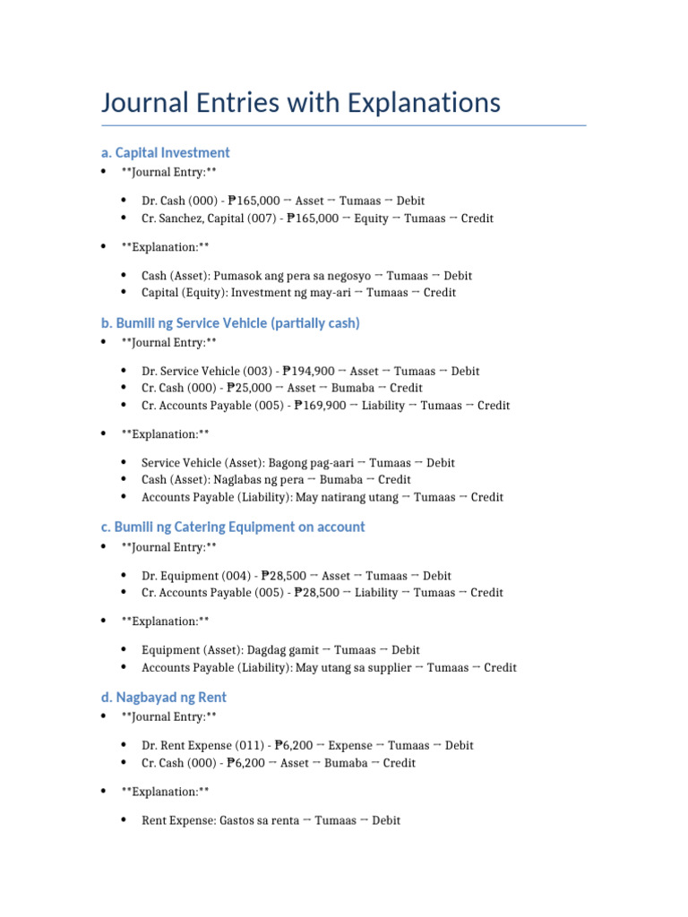 Journal Entries for Accounting Transactions | PDF | Debits And Credits ...