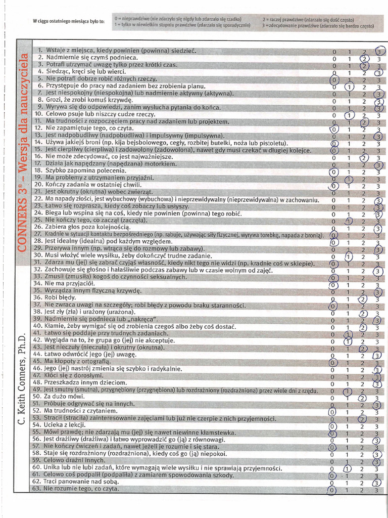 Conners 3 Dla Nauczyciela | PDF