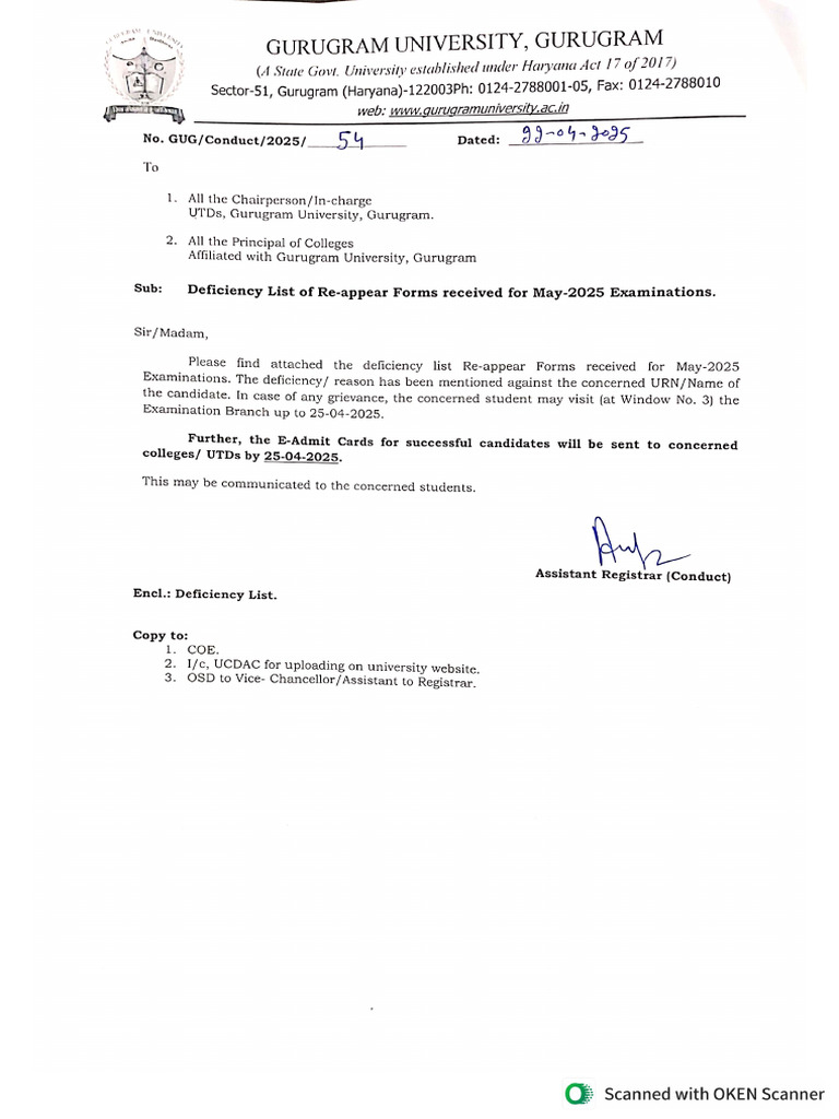 Deficiency List of Re-Appear Forms Received For May-2025 Examinations ...