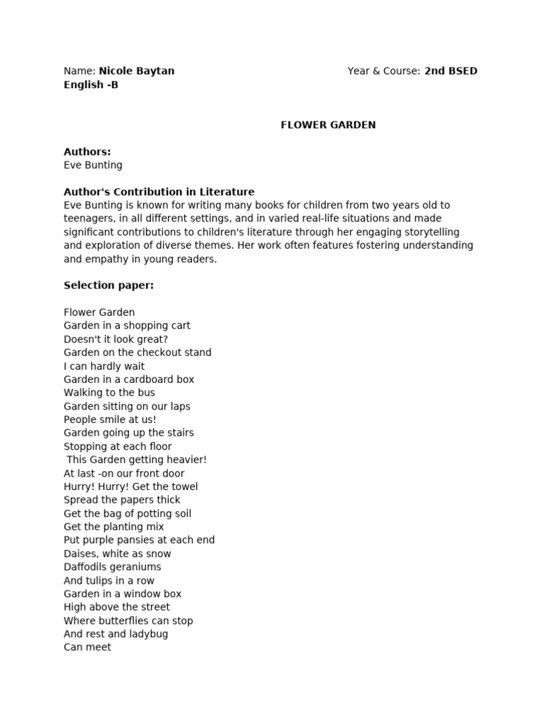 Eve Bunting's Flower Garden Insights | PDF