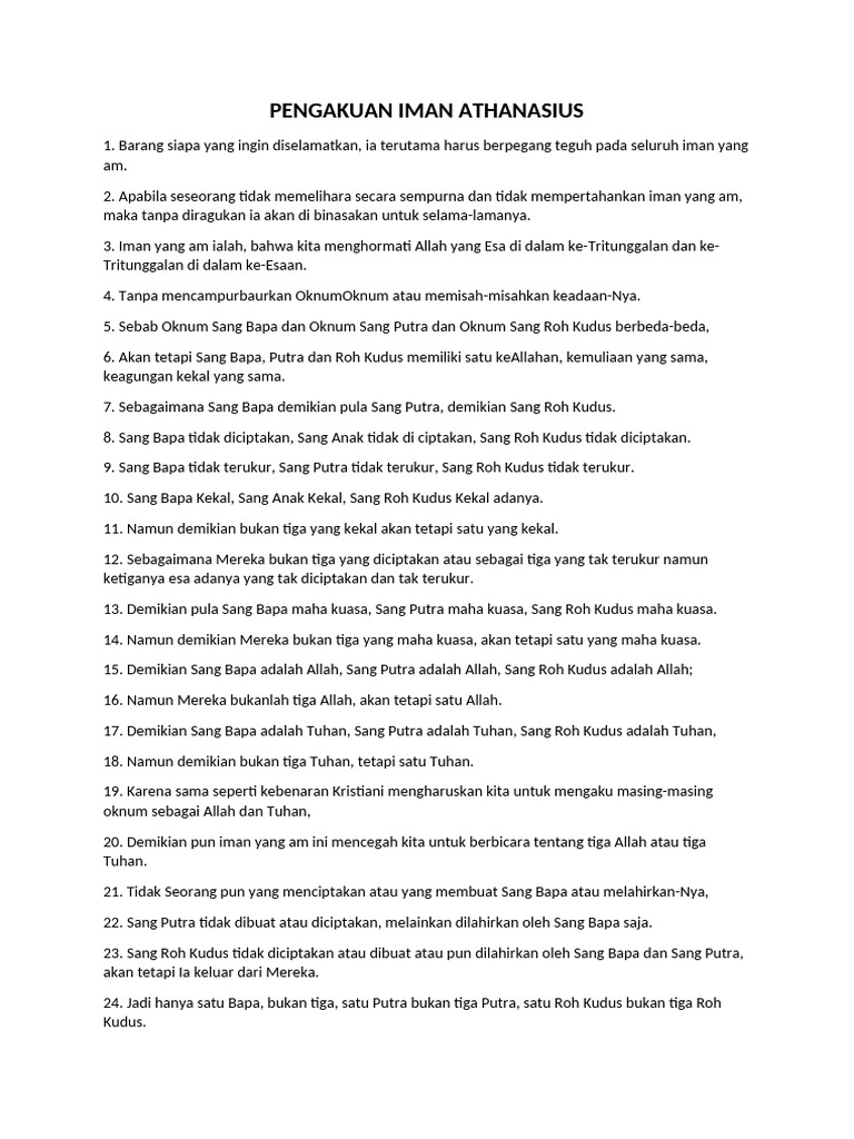 Pengakuan Iman Athanasius | PDF