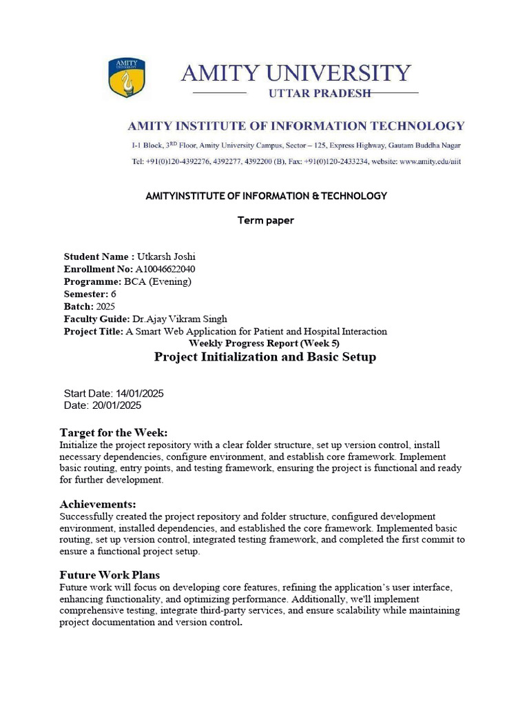 Project Initialization and Basic Setup: Amityinstitute of Information ...
